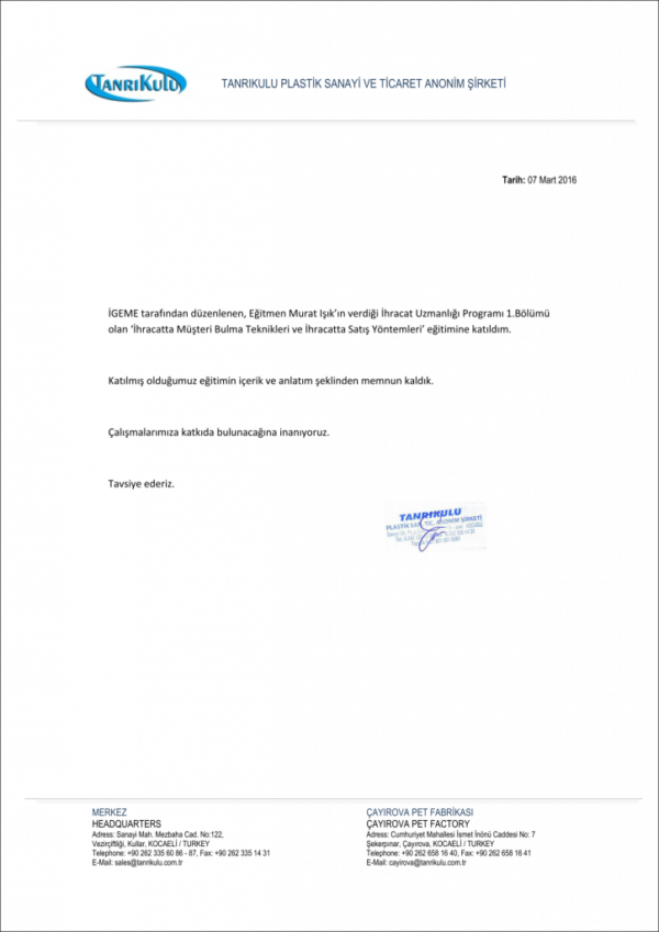 Referans Mektupları | İGEME - İhracatı Geliştirme Merkezi